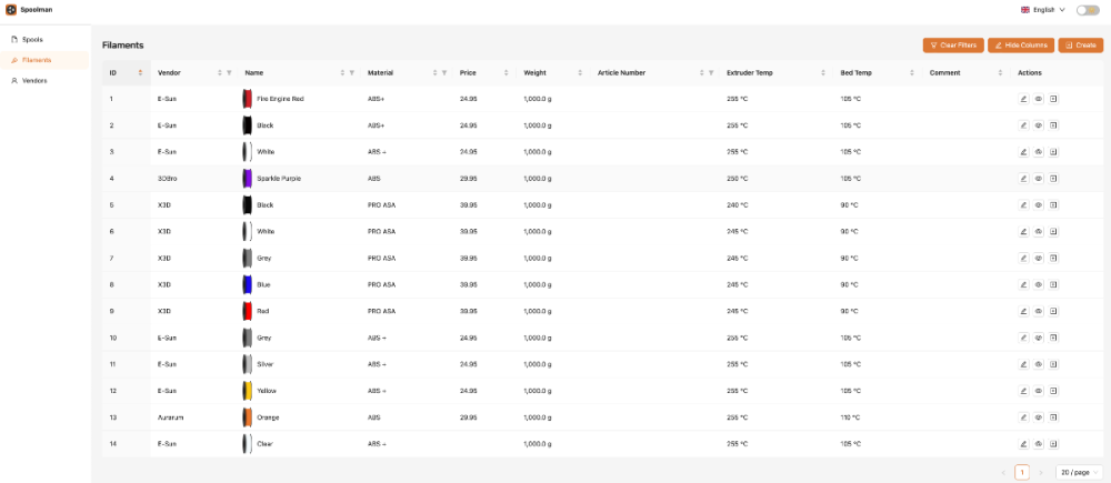 Spoolman - Filament Management - Filaments - Team FDM